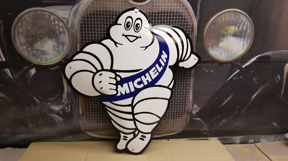 Michelin man large vitreous ENAMEL repro sign STUNNING ! 26 x 24 inches ...