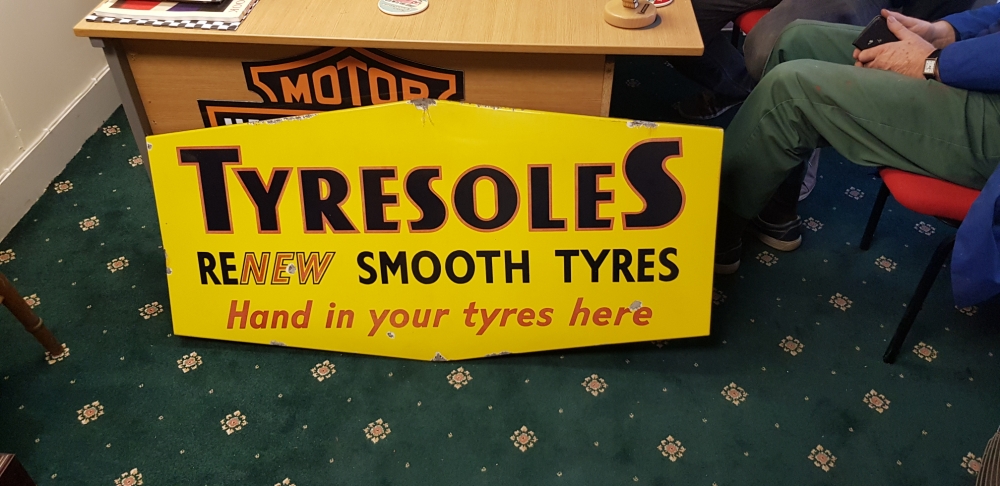 Tyresoles enamel ORIGINAL sign what a stunner !!!!! 48 x 24 inch ...