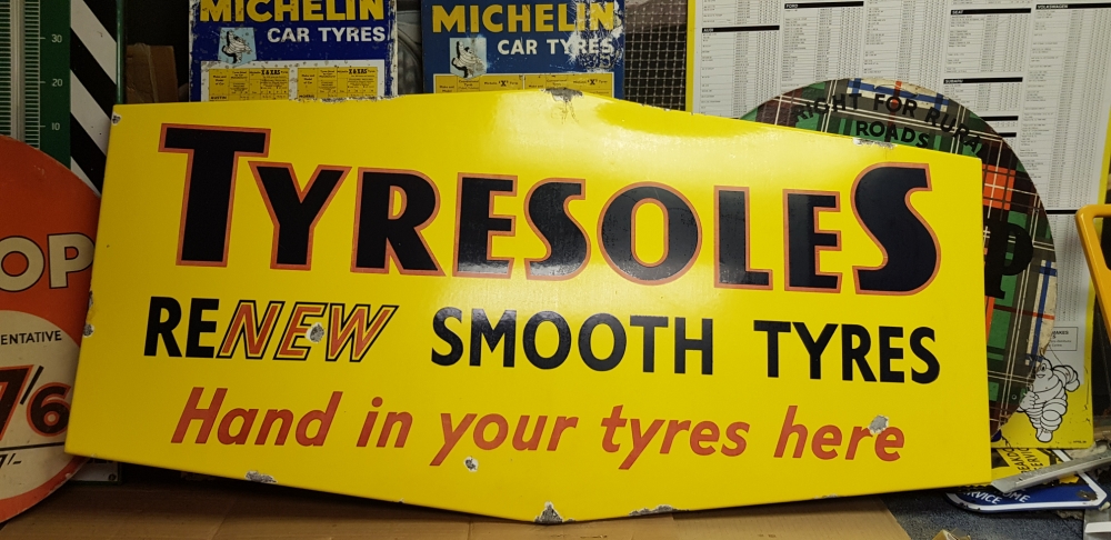 Tyresoles enamel ORIGINAL sign what a stunner !!!!! 48 x 24 inch ...
