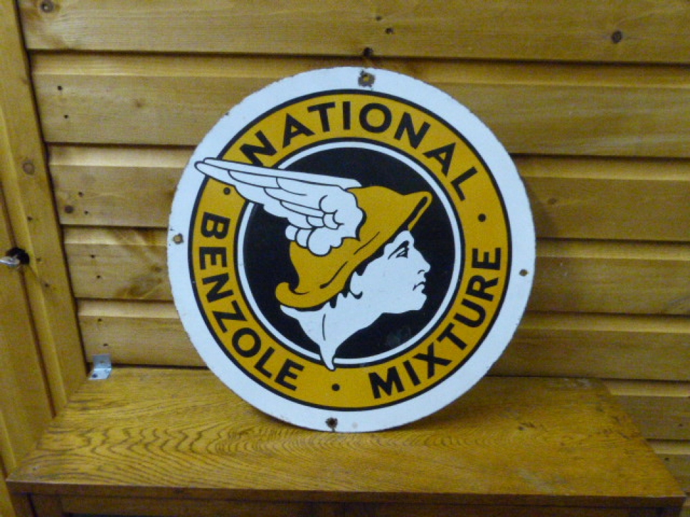 NATIONAL BENZOLE Original enamel DOUBLE SIDED 18 inch sign STUNNING ...