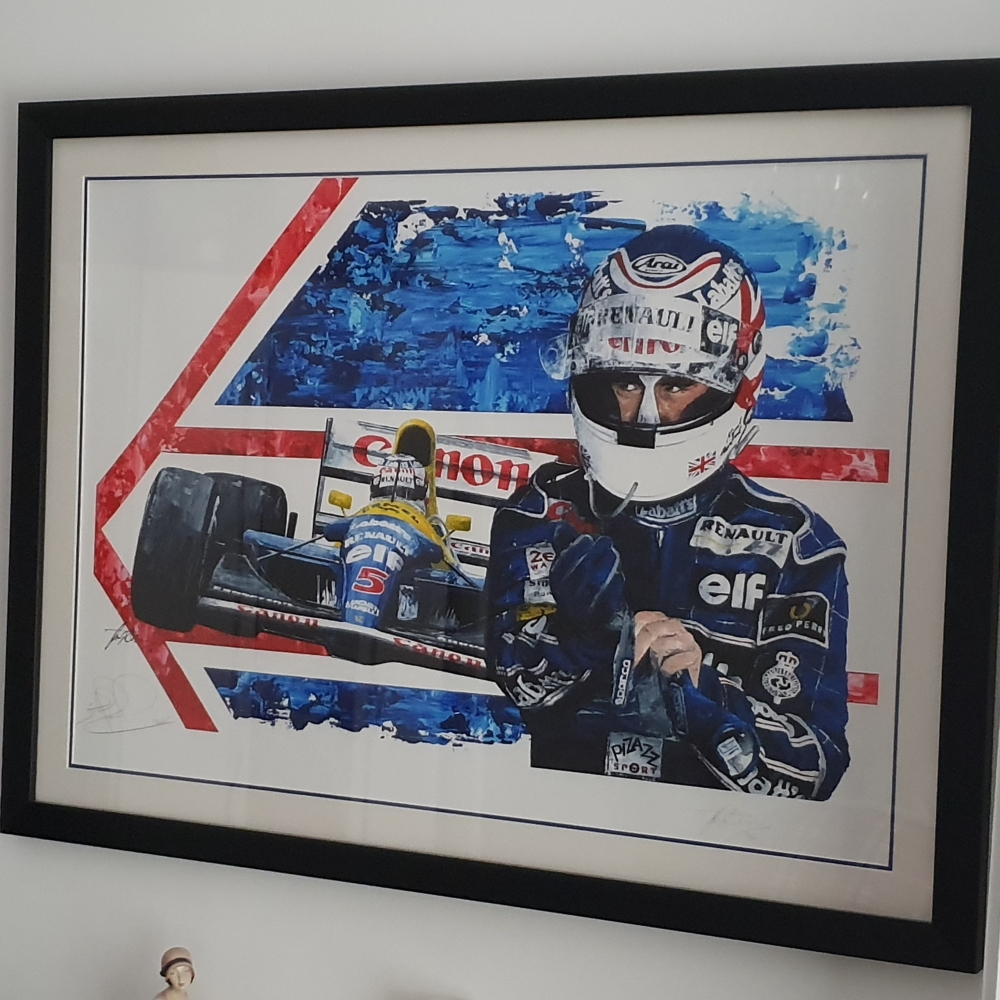 Nigel Mansell signed print one of only 20 framed also signed by artist ...