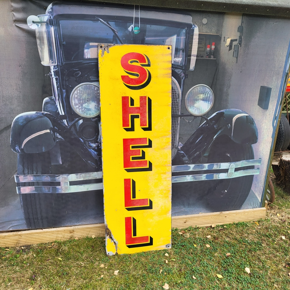 SHELL original enamel sign 60 x 18 inches app. AS SEEN ON JOHNNY VEGAS ...