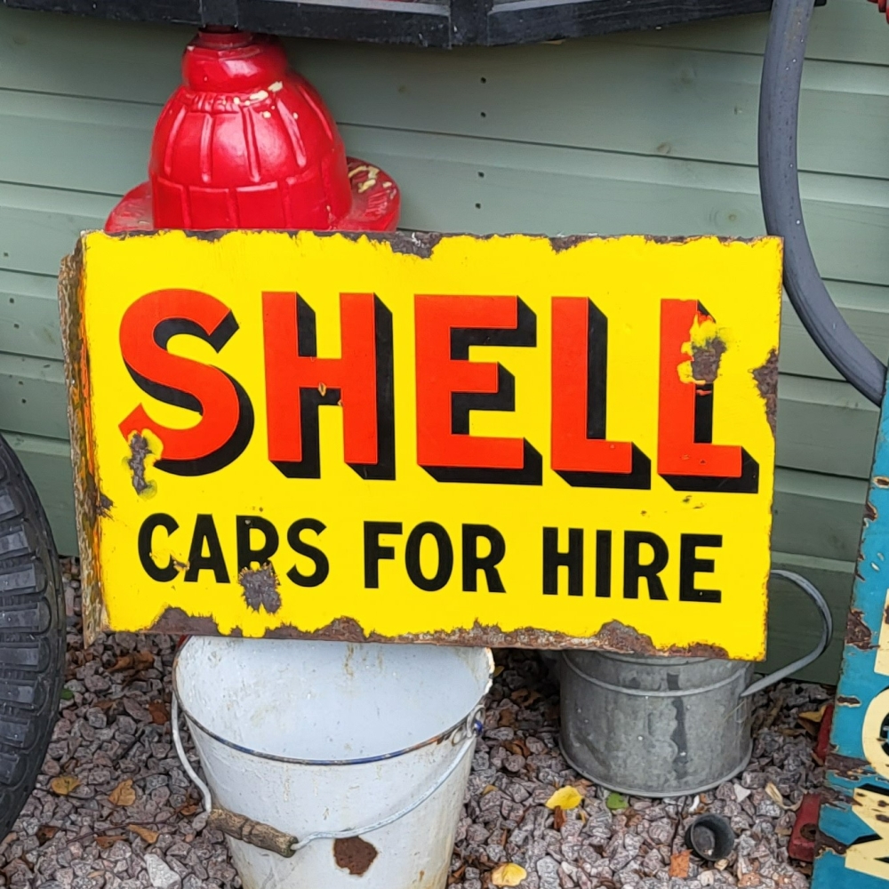 SHELL original double sided enamel sign , great patina 1930's ...