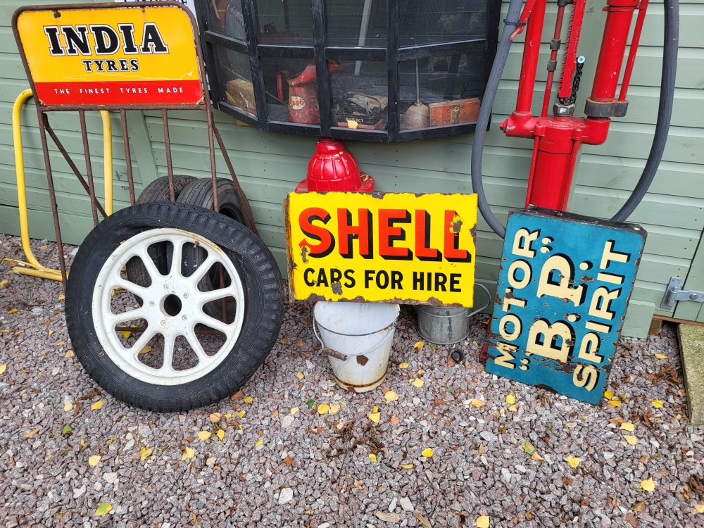 SHELL original double sided enamel sign , great patina 1930's ...