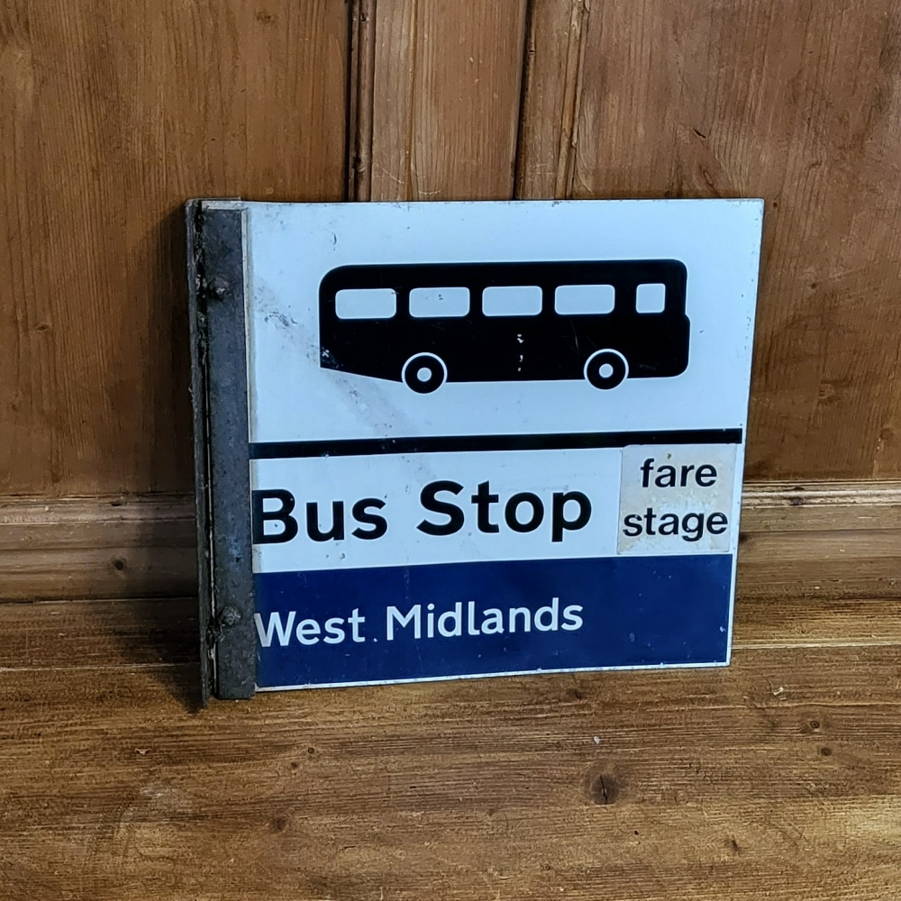 A WEST MIDLAND bus stop sign double sided metal 13 x 12 inches ...