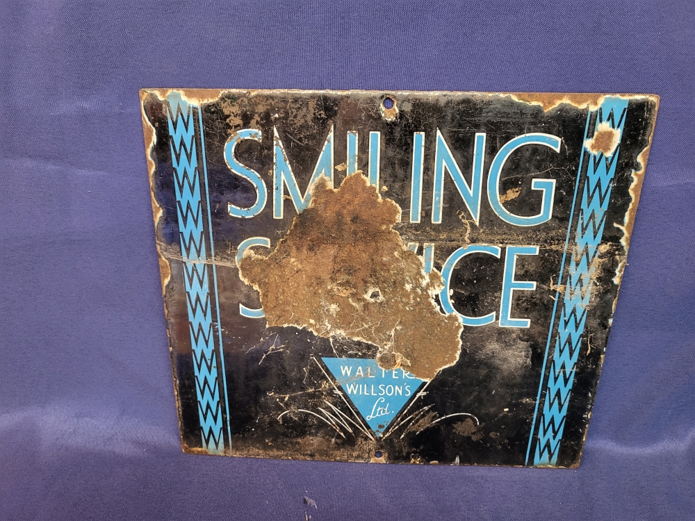 SMILING SERVICE SHOPS sign double sided original enamel 11 x 9 inch ...