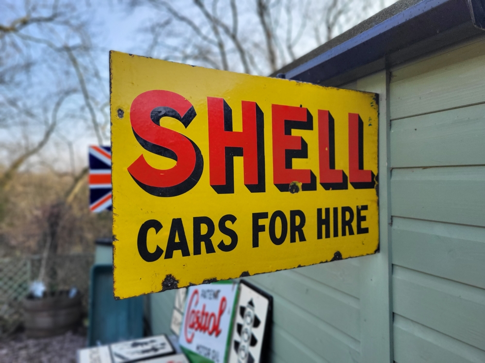 SHELL Cars for Hire Double sided ORIGINAL enamel sign | Automobilia-UK ...
