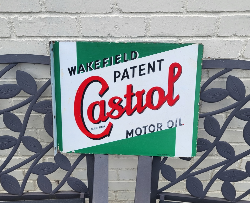 Wakefield CASTROL motor oil enamel sign 1930's DOUBLE SIDED ...