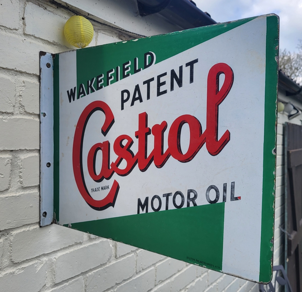 Wakefield CASTROL motor oil enamel sign 1930's DOUBLE SIDED ...