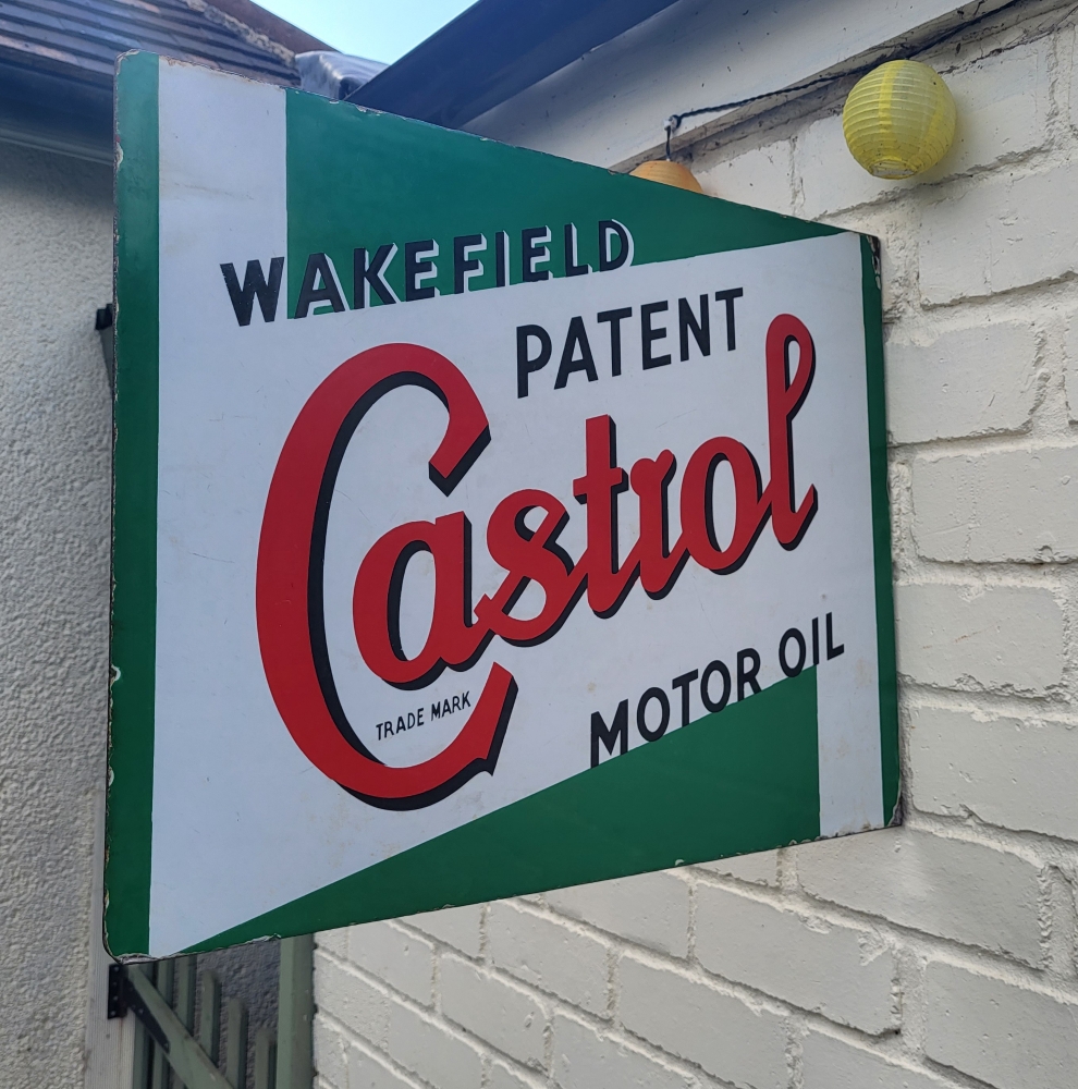 Wakefield CASTROL motor oil enamel sign 1930's DOUBLE SIDED ...