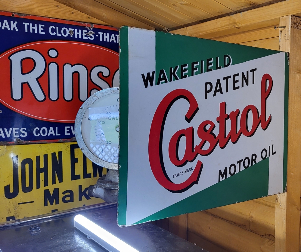 Wakefield CASTROL motor oil enamel sign 1930's DOUBLE SIDED ...
